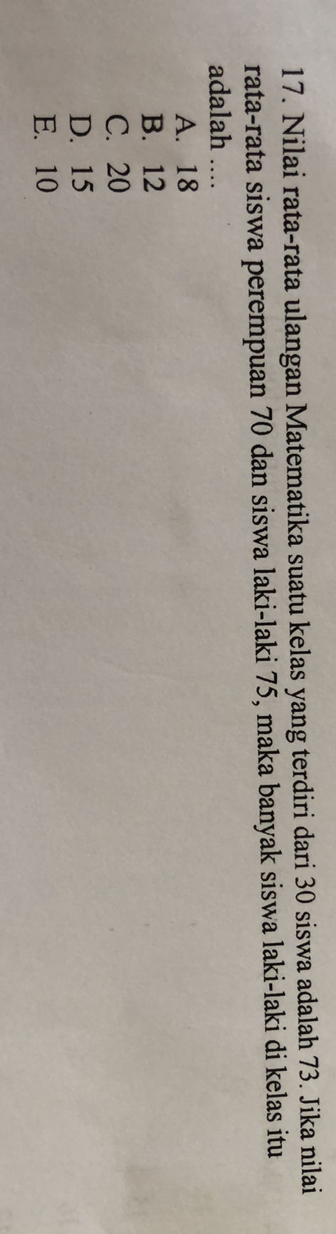 17. Nilai rata-rata ulangan Matematika suatu | StudyX
