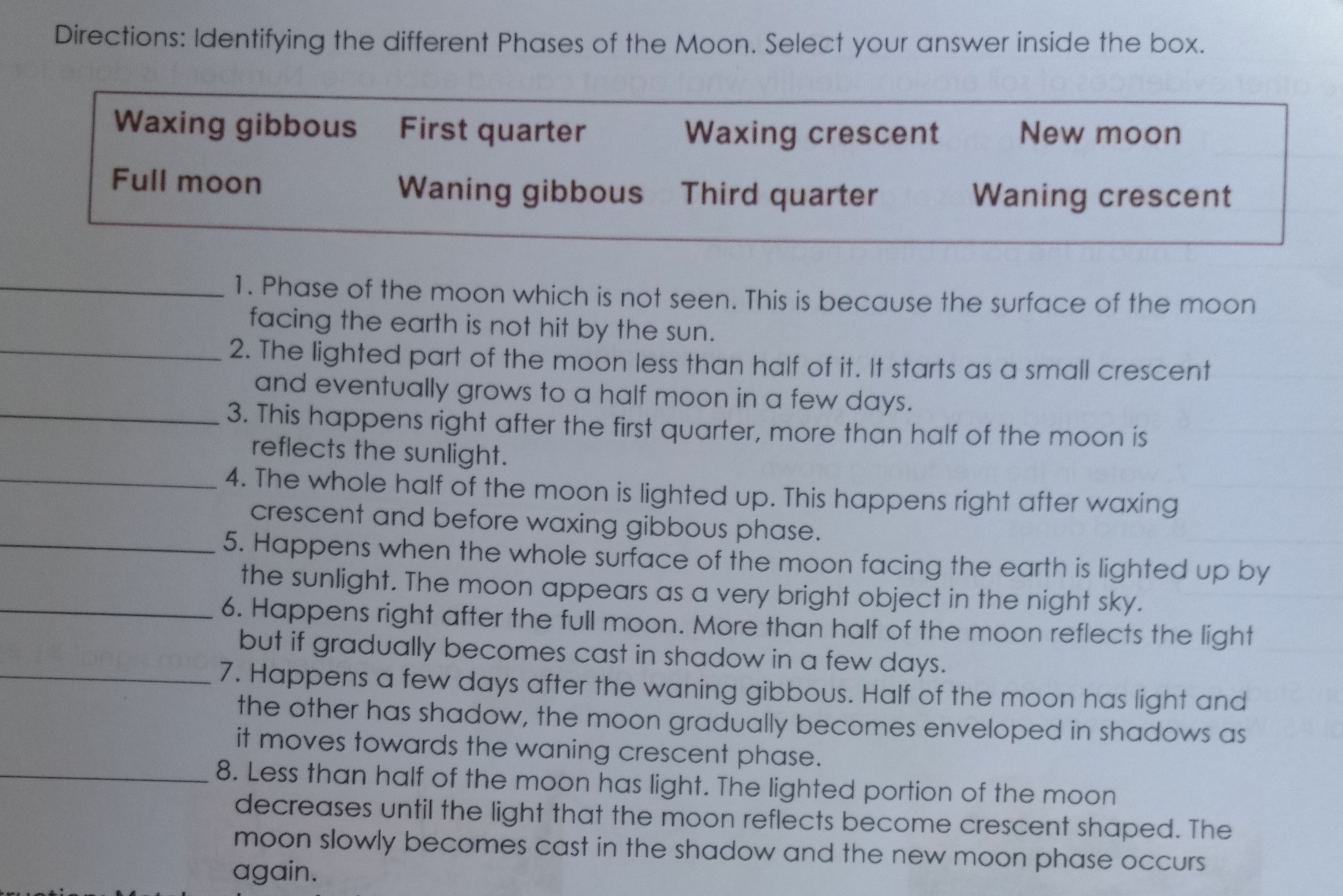 Directions: Identifying the different Phases | StudyX
