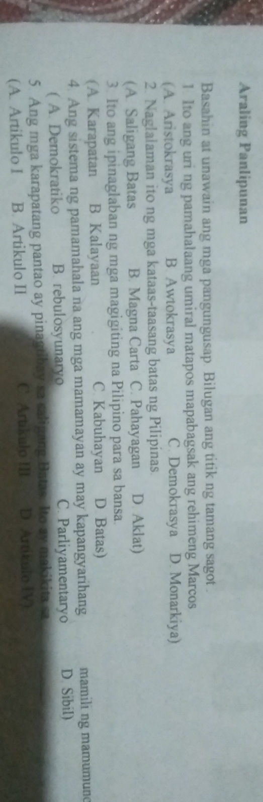 Basahin at unawain ang mga pangungusap. | StudyX