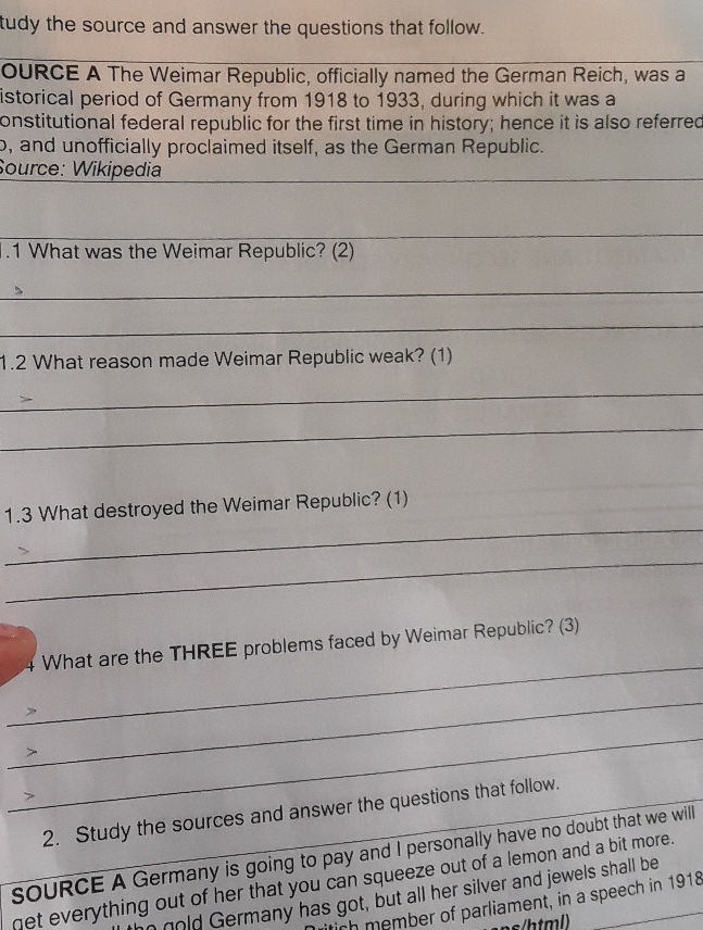 Study the source and answer the questions | StudyX