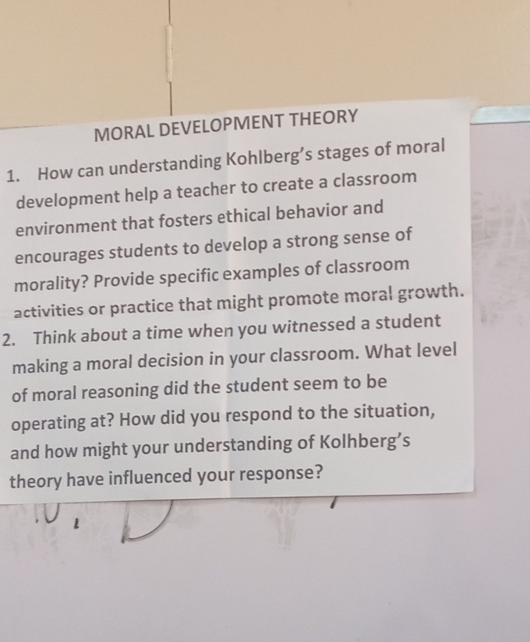 MORAL DEVELOPMENT THEORY 1. How can | StudyX