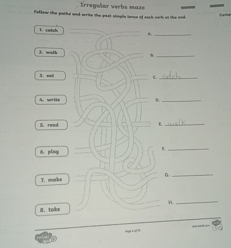 Irregular verbs maze Follow the paths and | StudyX
