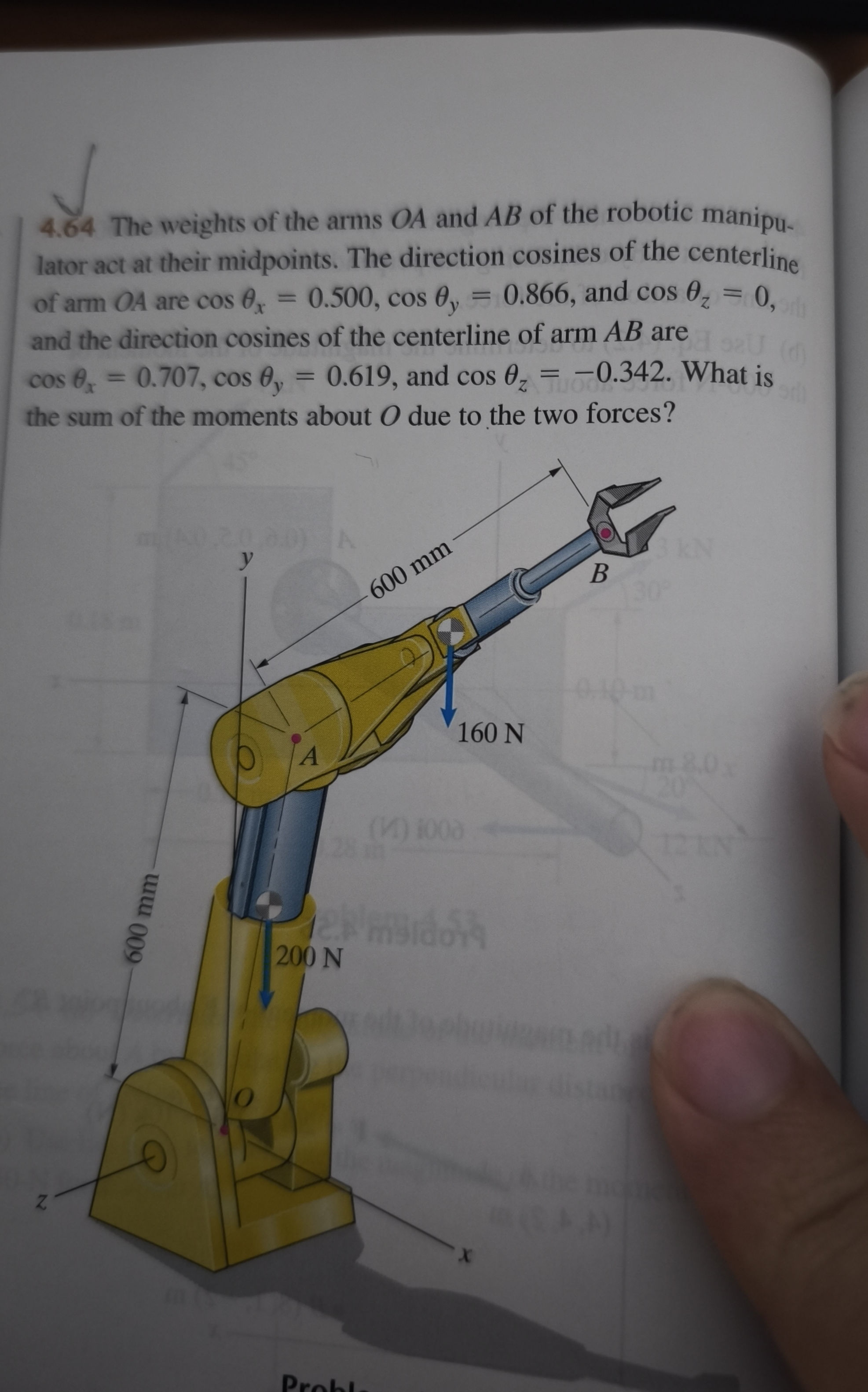 4.64 The weights of the arms OA and AB of