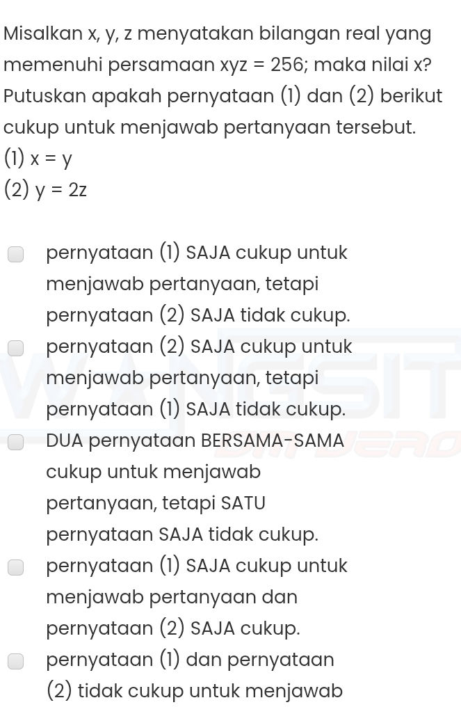 Misalkan x, y, z menyatakan bilangan real | StudyX