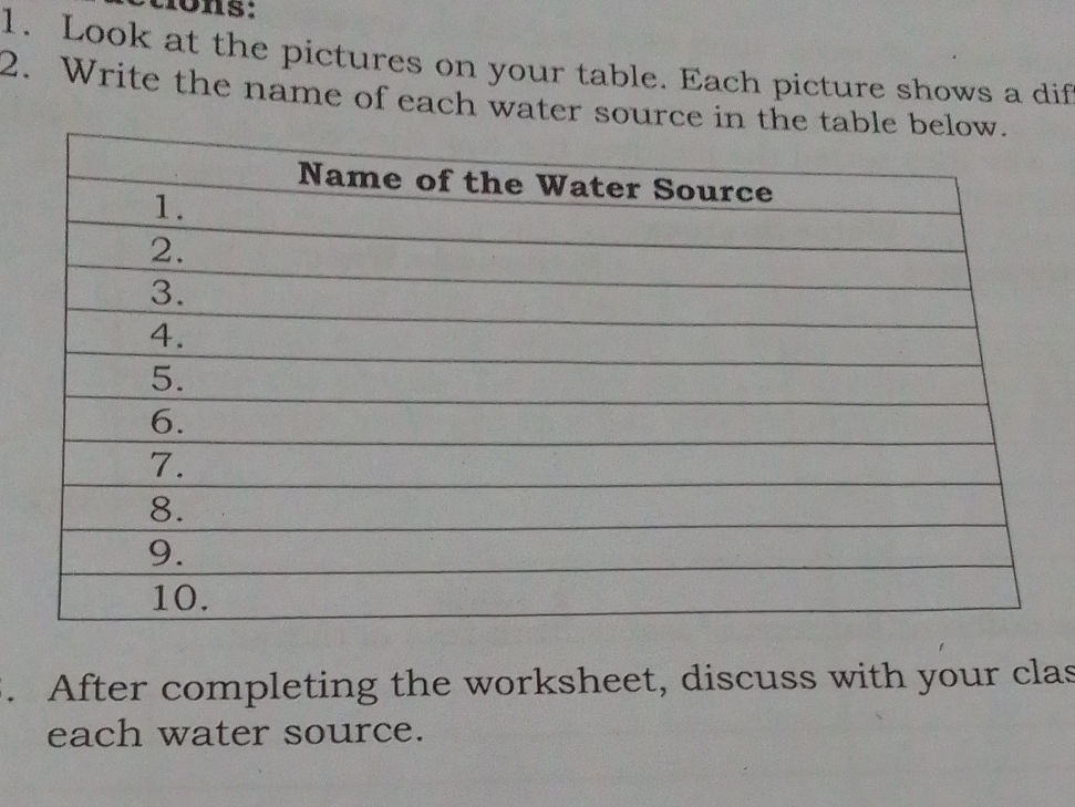 1. Look at the pictures on your table. Each | StudyX