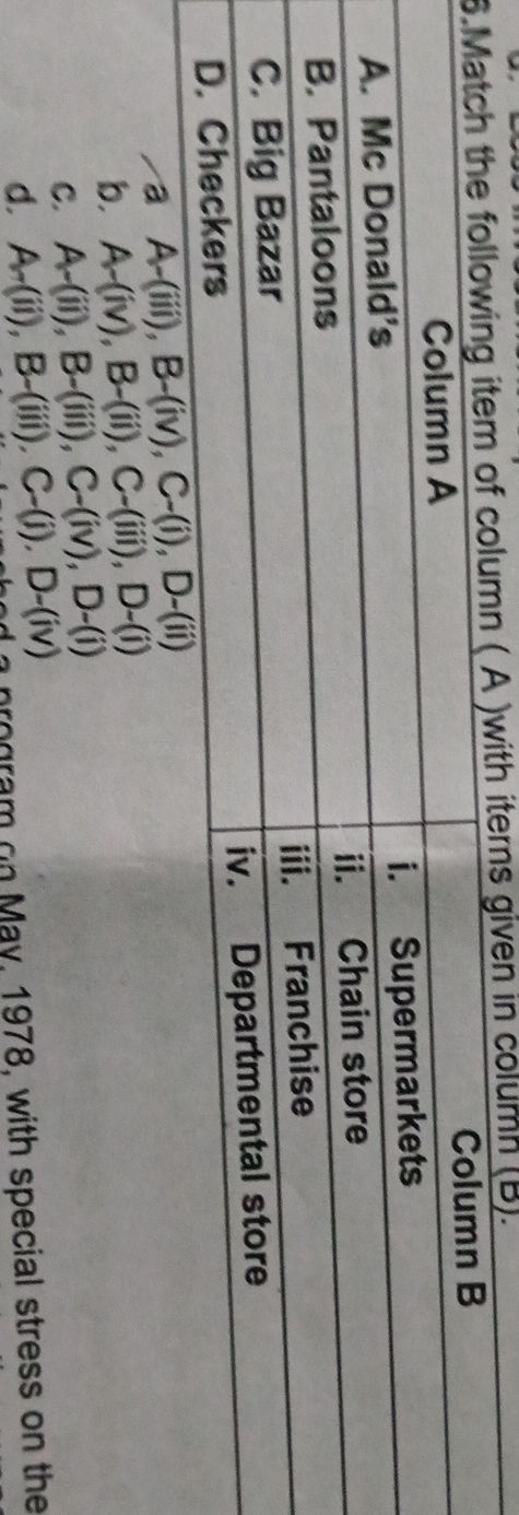 6. Match the following item of column (A) | StudyX