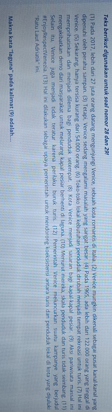 Makna kata "laguna" pada kalimat (9) | StudyX