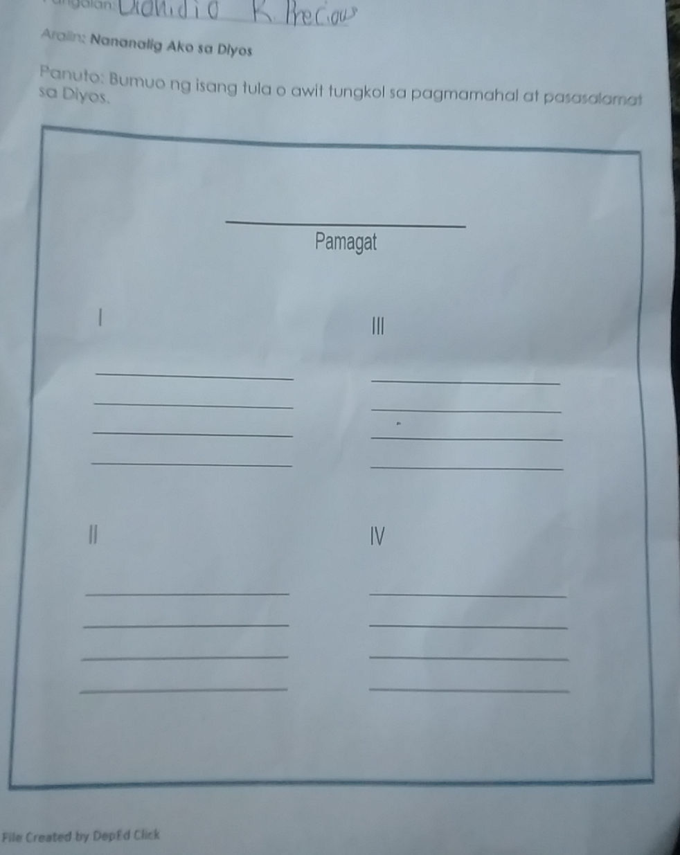 Panuto: Bumuo ng isang tula o awit tungkol | StudyX