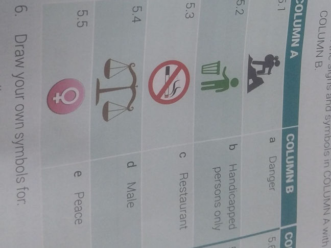 Match the signs and symbols in COLUMN A with | StudyX