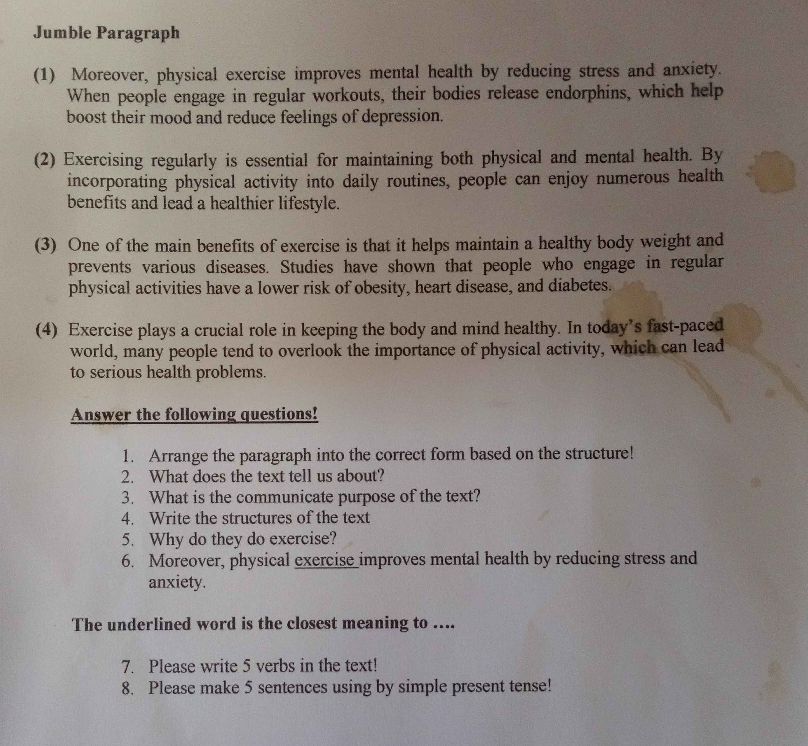 Jumble Paragraph (1) Moreover, physical | StudyX