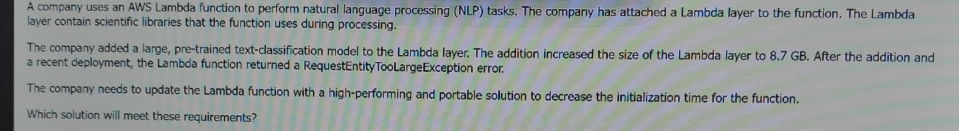A company uses an AWS Lambda function to | StudyX