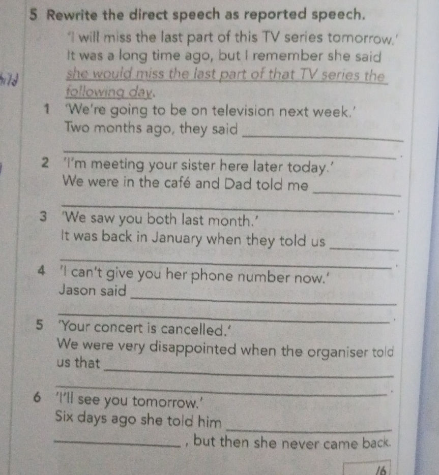 5 Rewrite the direct speech as reported | StudyX