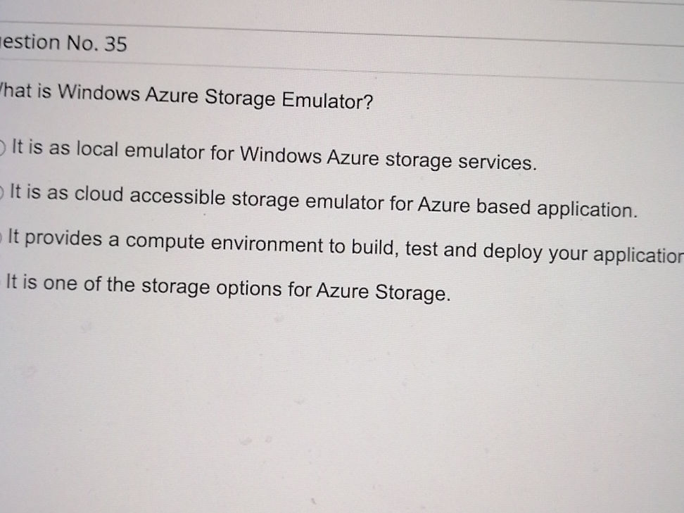 What is Windows Azure Storage Emulator? ☐ | StudyX