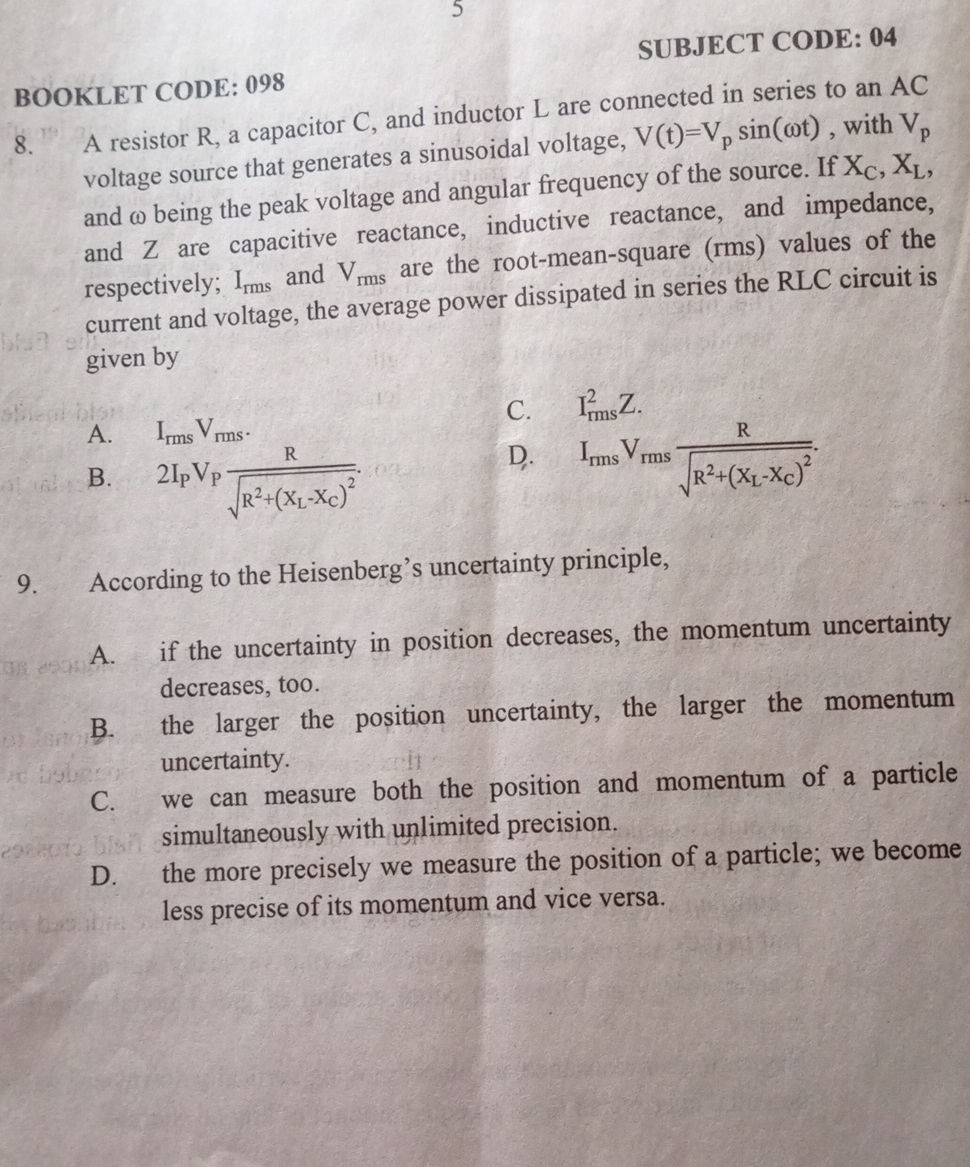 8. A resistor R, a capacitor C, and inductor | StudyX