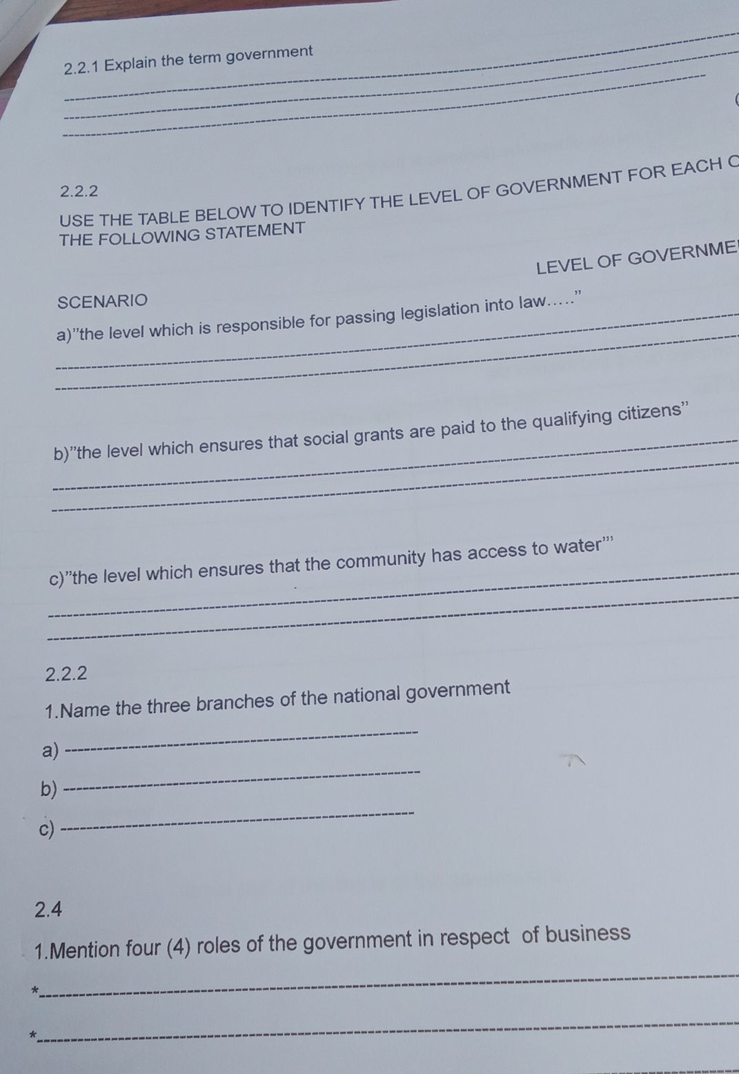 2.2.1 Explain the term government 2.2.2 USE | StudyX