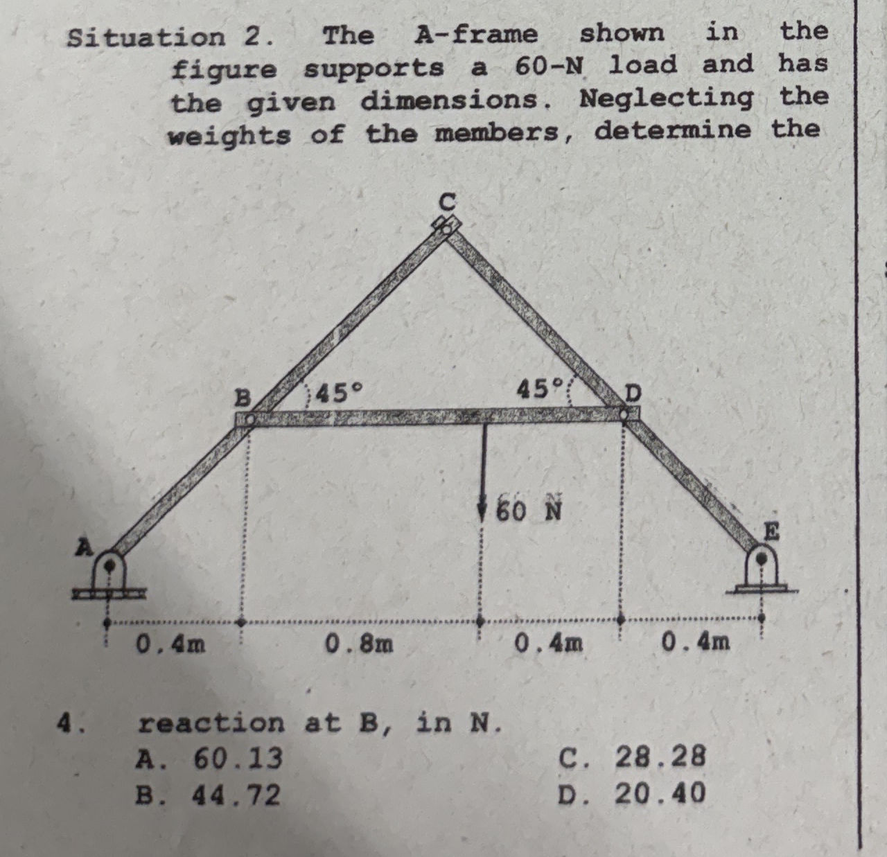 Situation 2. The A-frame shown in the figure | StudyX