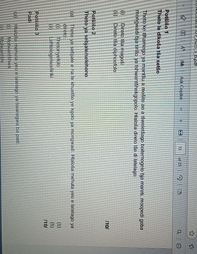 Potšišo 1 Theto le dikoša tša setšo Theto ke