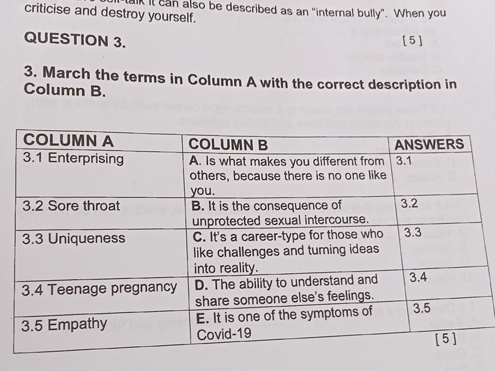 3. March the terms in Column A with the | StudyX