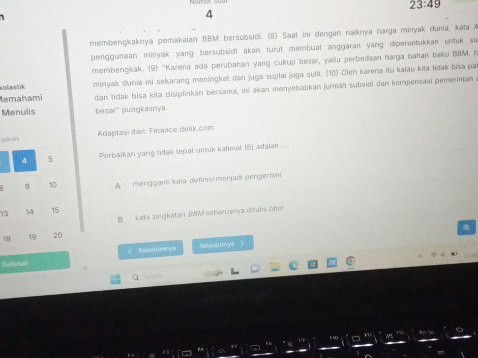 Perbaikan yang tidak tepat untuk kalimat (6) | StudyX