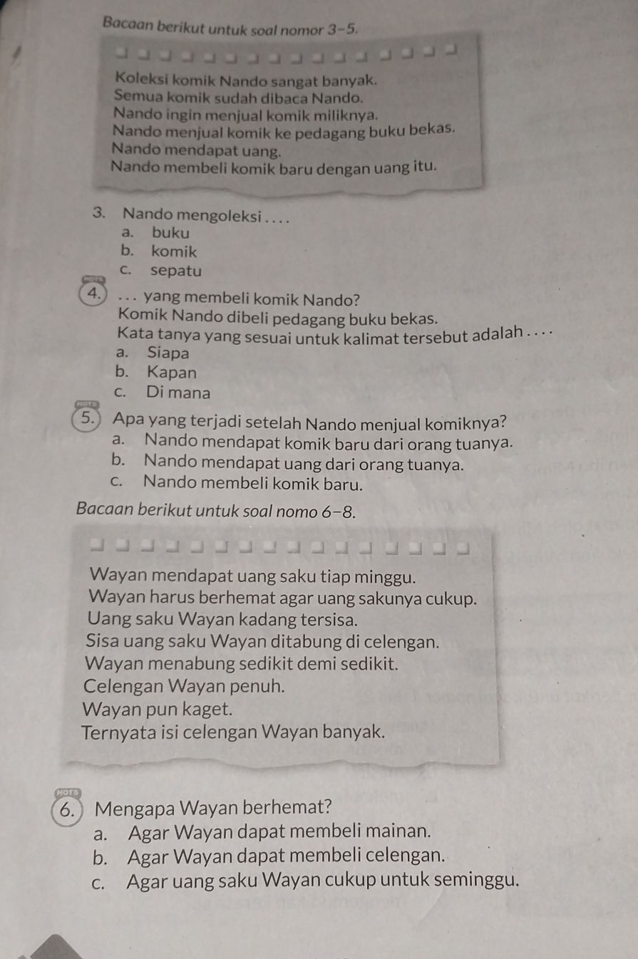 3. Nando mengoleksi.... a. buku b. komik | StudyX