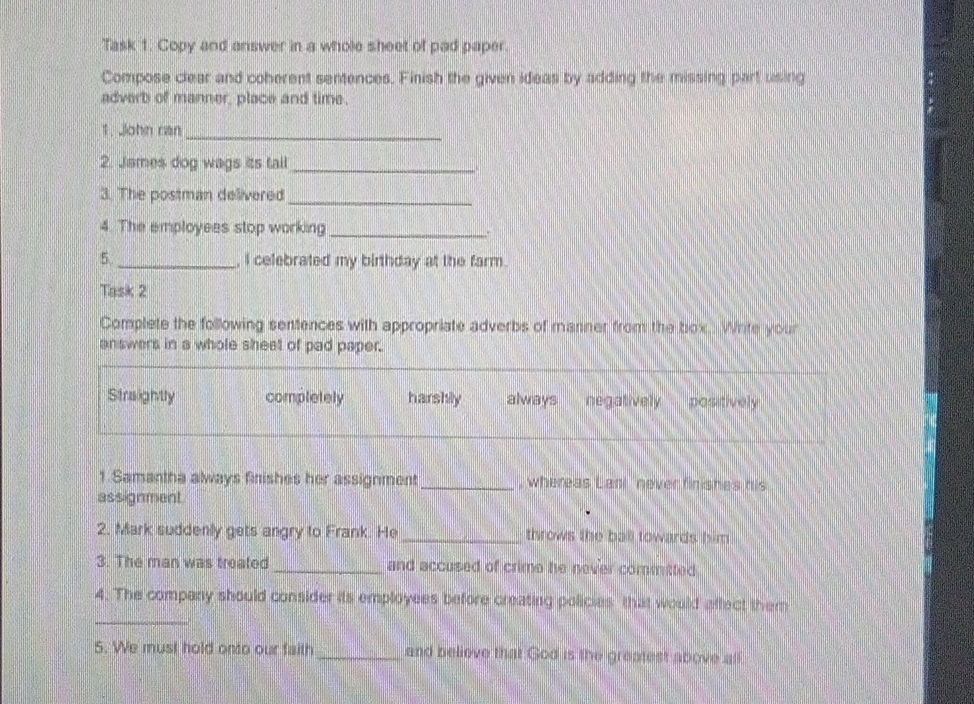 Task 1. Copy and answer in a whole sheet of | StudyX