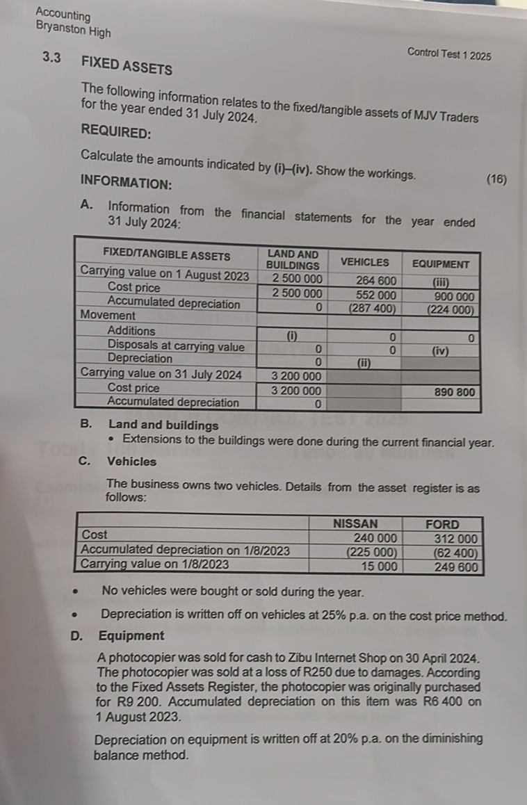 Calculate the amounts indicated by (i)-(iv). | StudyX