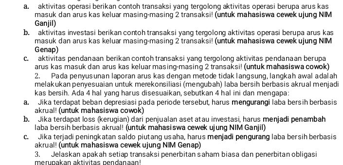 a. aktivitas operasi berikan contoh | StudyX