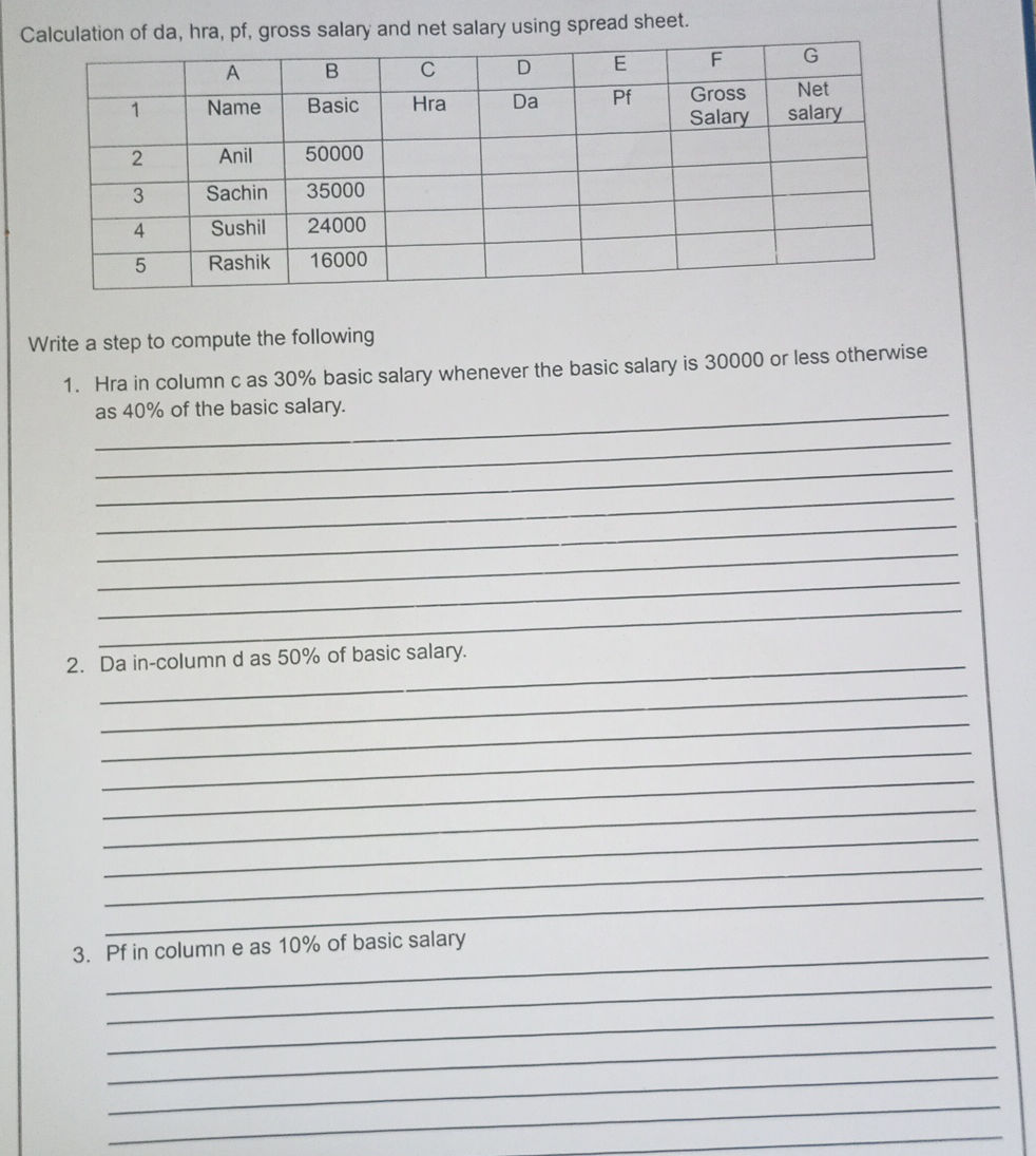 Calculation of da, hra, pf, gross salary and | StudyX