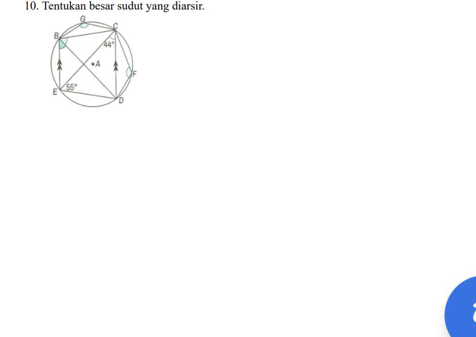 10. Tentukan besar sudut yang diarsir. | StudyX