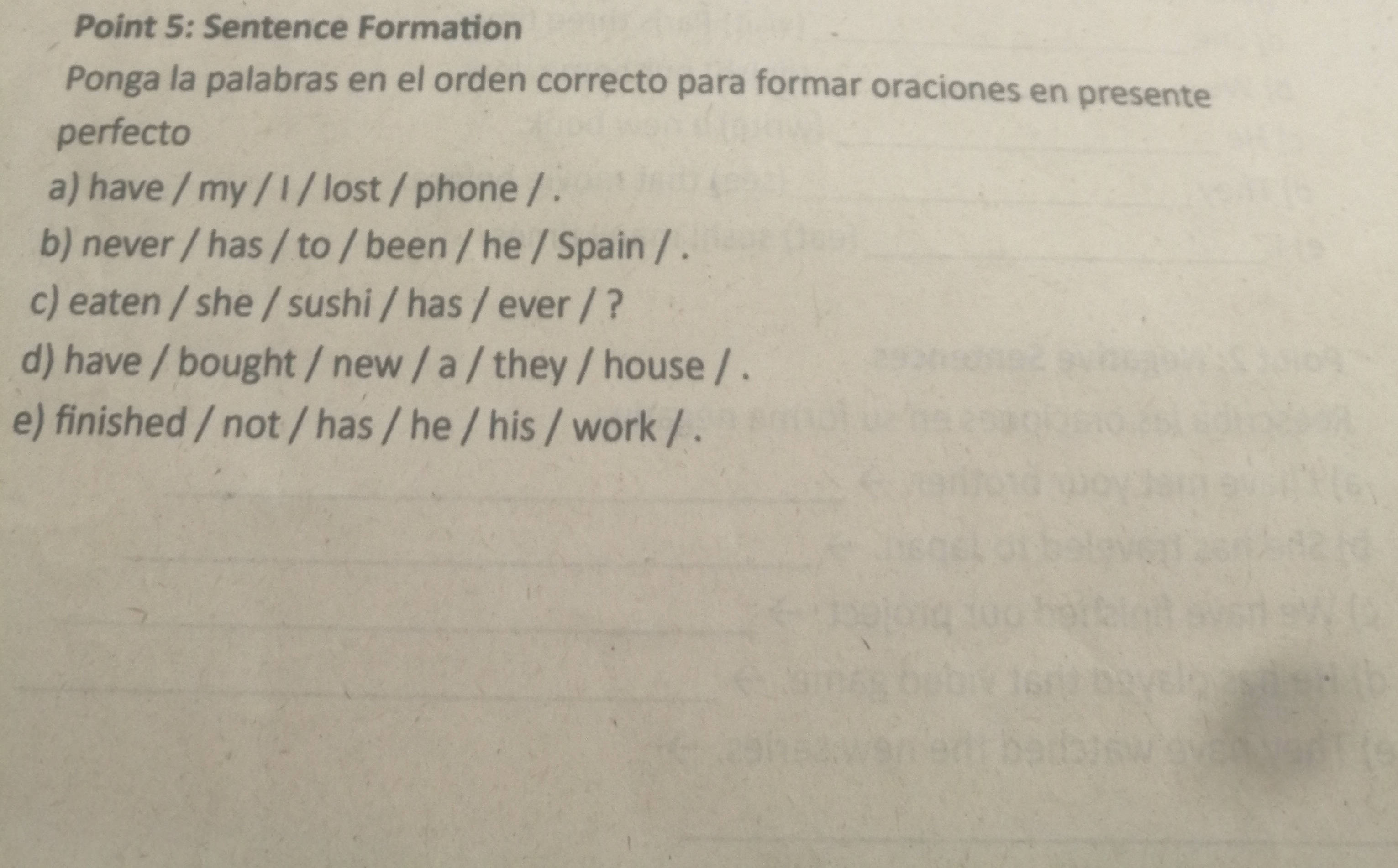 Point 5: Sentence Formation Ponga la | StudyX