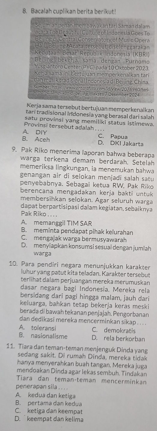8. Bacalah cuplikan berita berikut! | StudyX