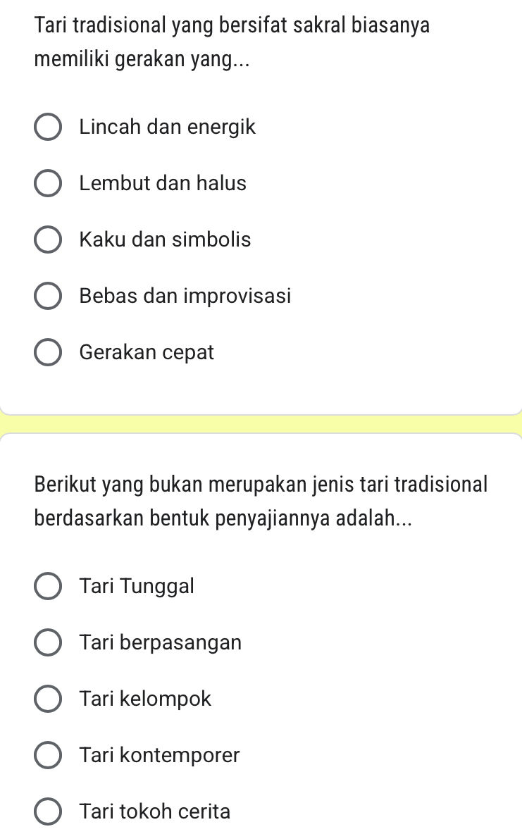 Tari tradisional yang bersifat sakral | StudyX