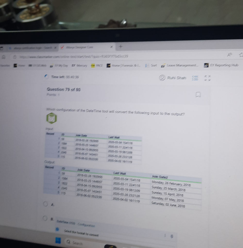 Which configuration of the DateTime tool | StudyX