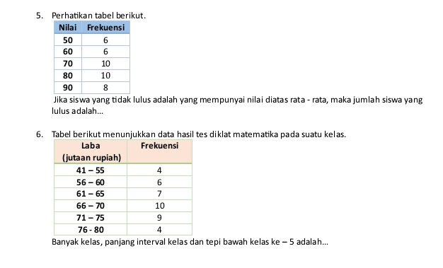 5. Perhatikan tabel berikut. | Nilai | | StudyX