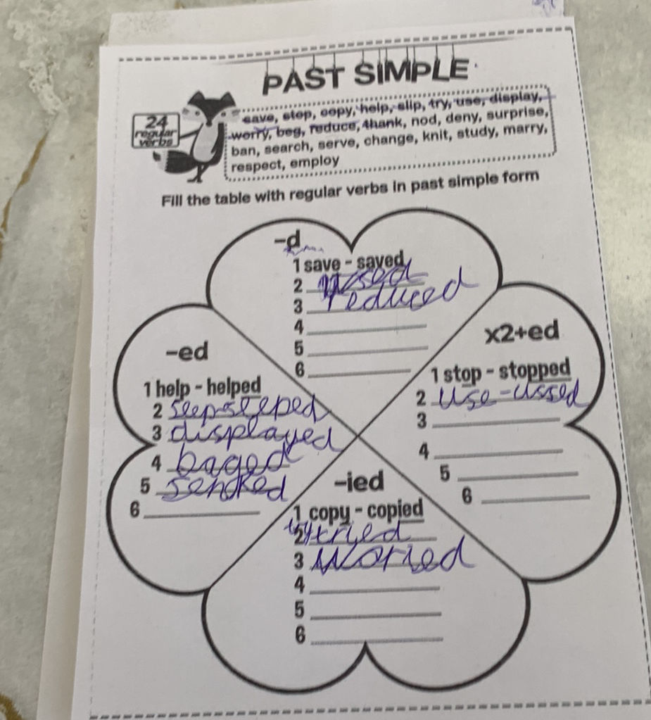 Fill the table with regular verbs in past | StudyX