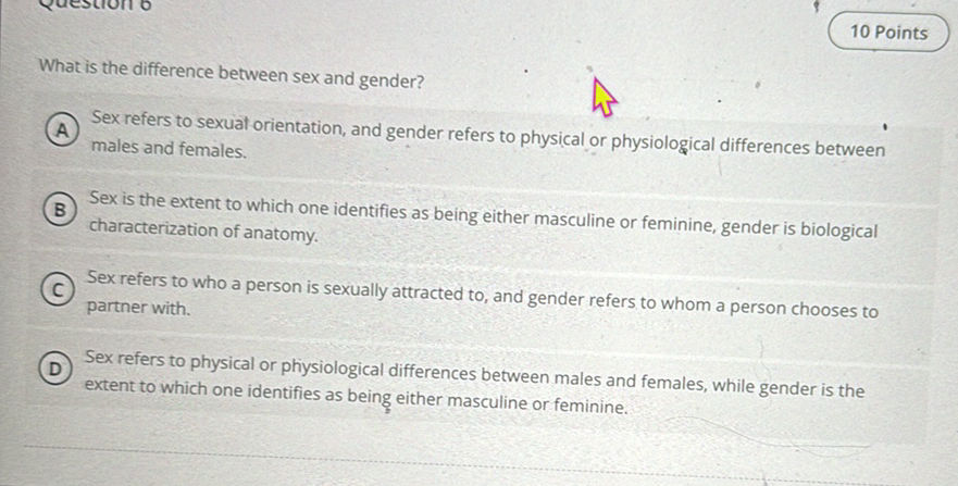 What is the difference between sex and | StudyX