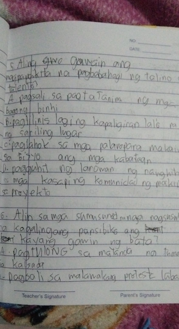 5. Aling gawaing nagpapakita na pagbabahagi | StudyX