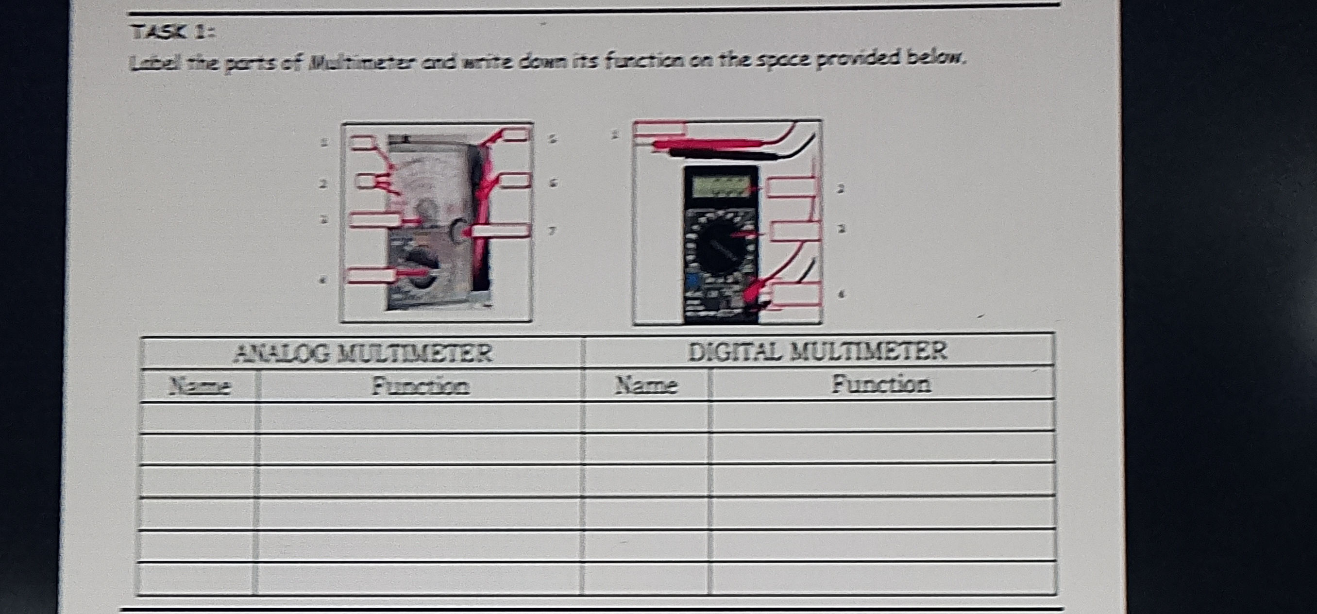 TASK 1: Label the parts of Multimeter and | StudyX