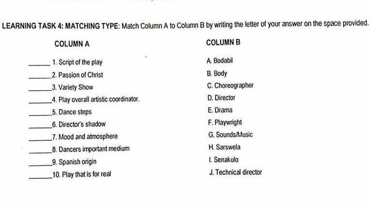 LEARNING TASK 4: MATCHING TYPE: Match Column | StudyX