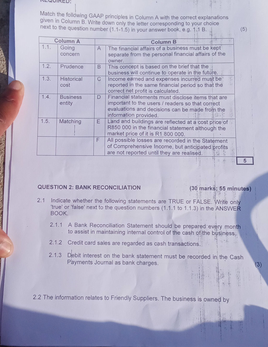 Match the following GAAP principles in | StudyX