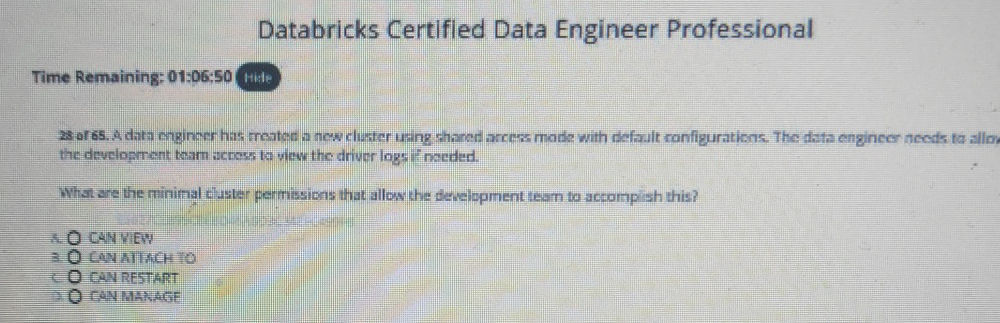 28 of 65. A data engineer has created a new | StudyX