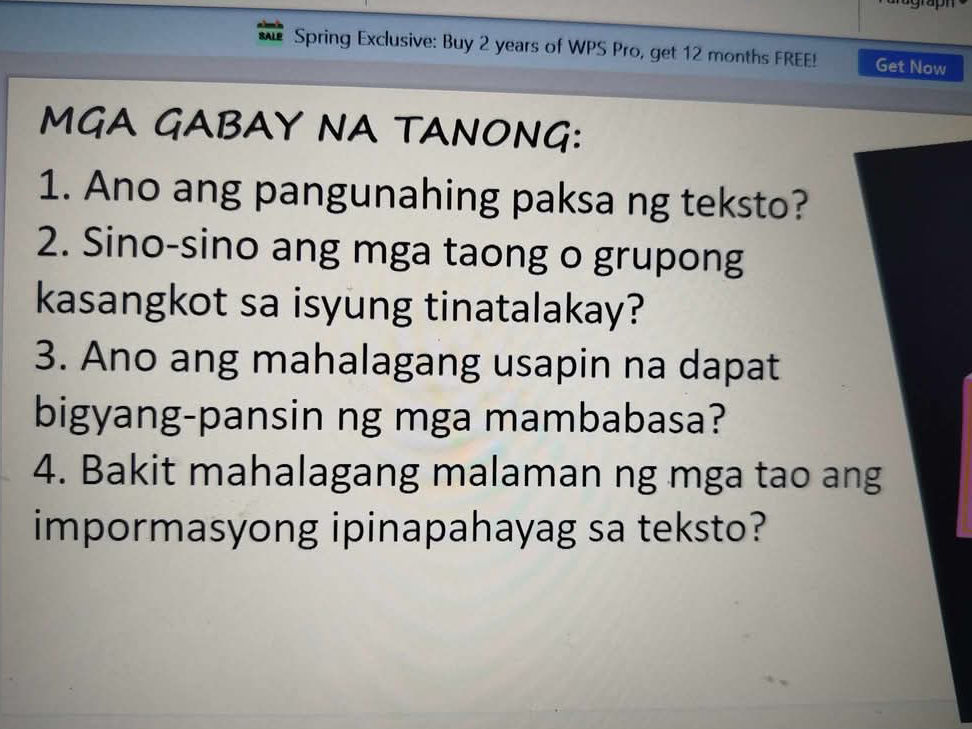 MGA GABAY NA TANONG: 1. Ano ang pangunahing | StudyX