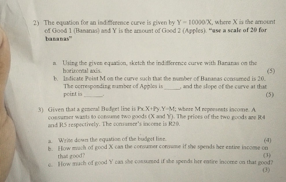 2) The equation for an indifference curve is | StudyX