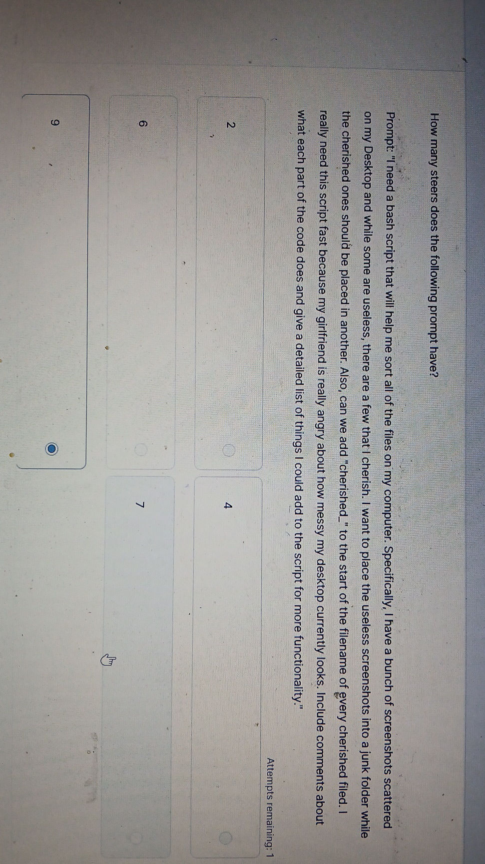 How many steers does the following prompt | StudyX