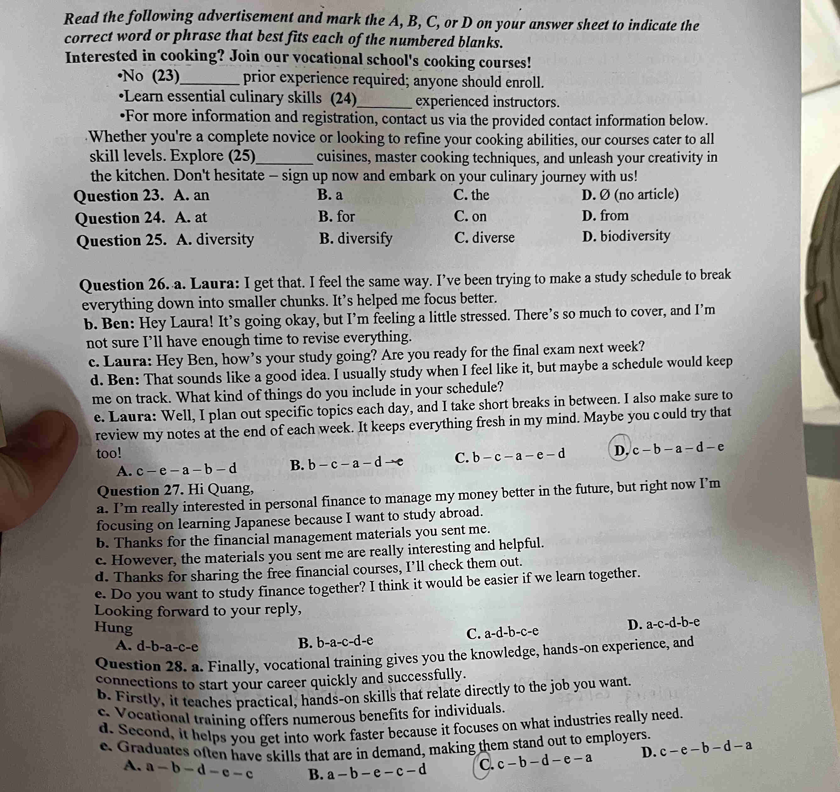 Read the following advertisement and mark | StudyX