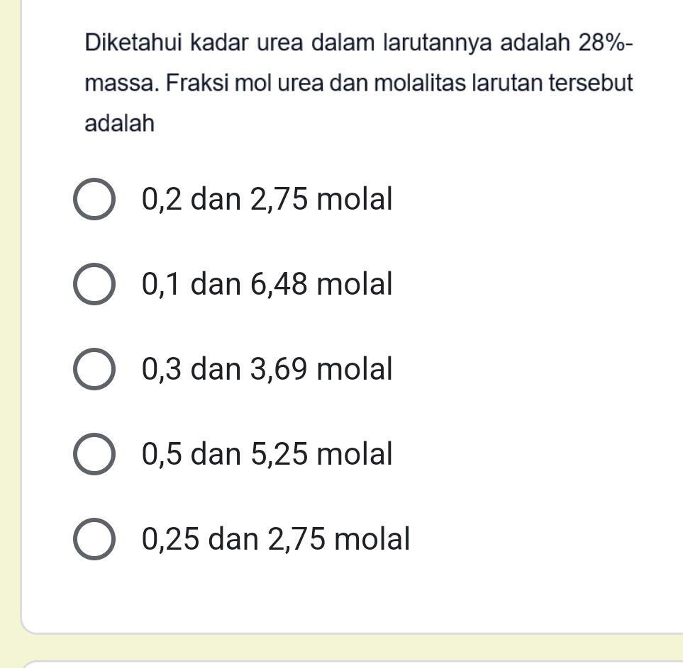 Diketahui kadar urea dalam larutannya adalah | StudyX