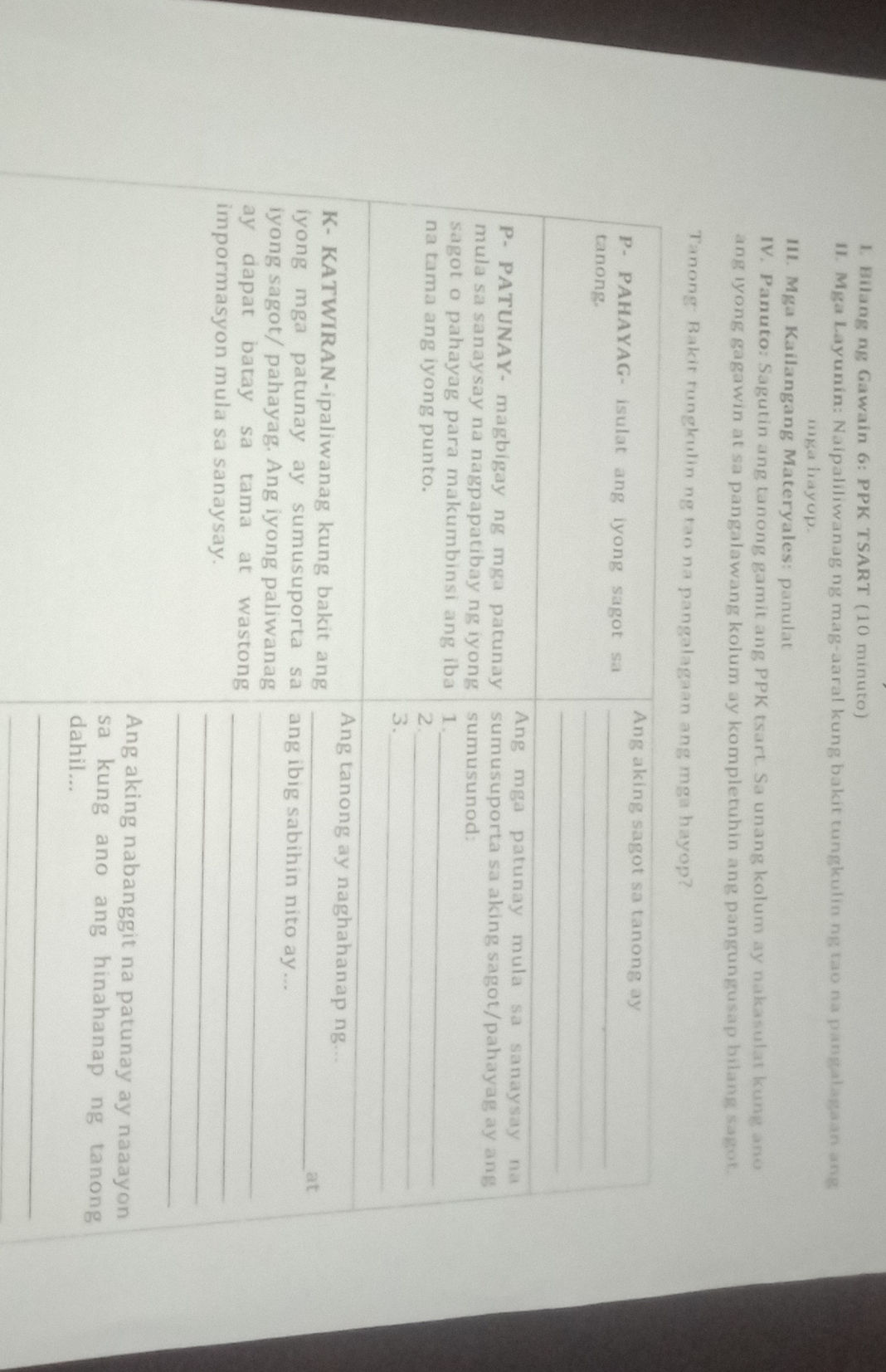 L. Bilang ng Gawain 6: PPK TSART (10 minuto) | StudyX