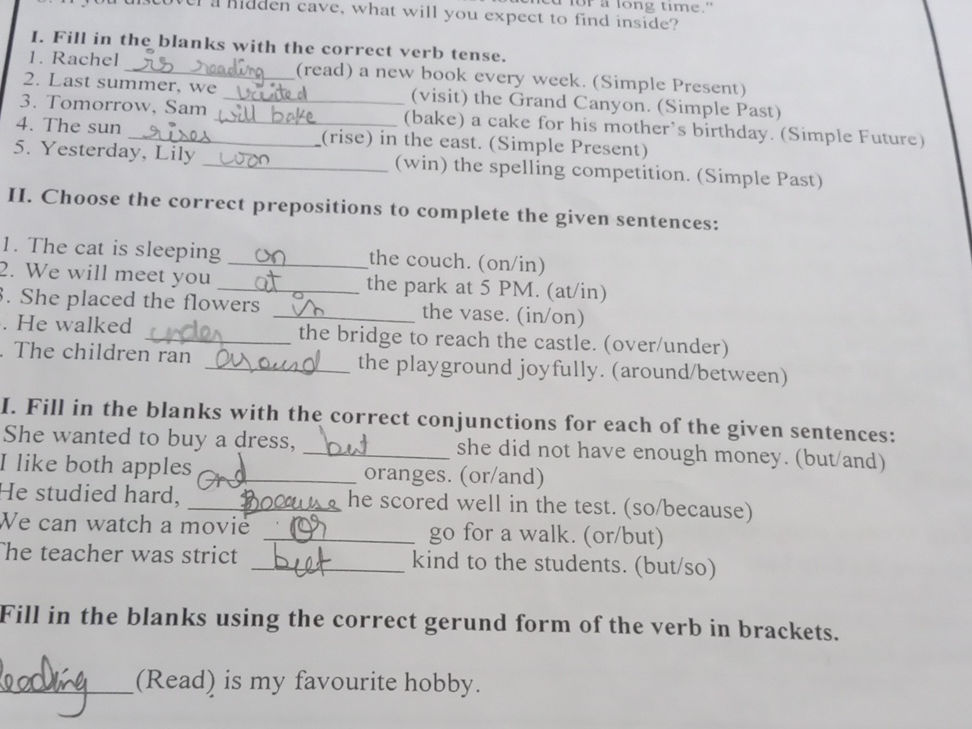 I. Fill in the blanks with the correct verb | StudyX