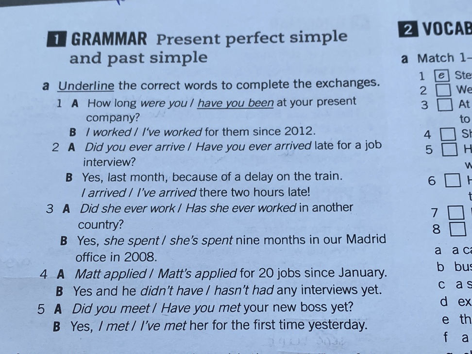 1 GRAMMAR Present perfect simple and past | StudyX