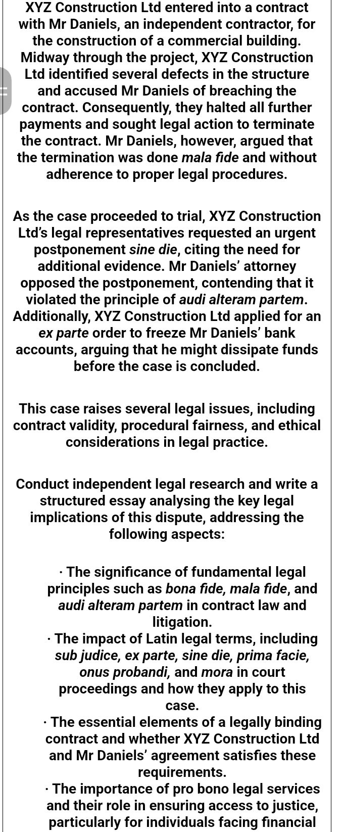 XYZ Construction Ltd entered into a contract | StudyX